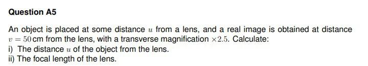Solved Question A5 An object is placed at some distance u | Chegg.com