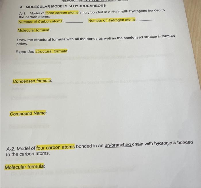 Solved A. MOLECULAR MODELS OF HYDROCARBONS A-1. Model of | Chegg.com