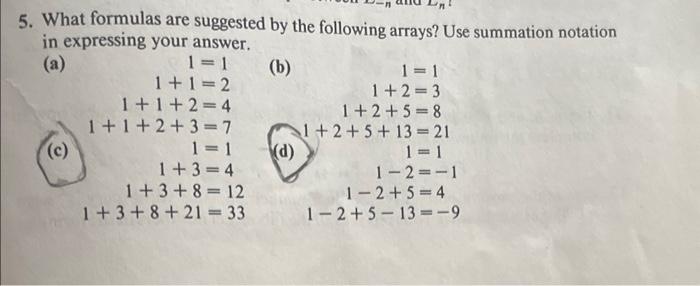 Solved What formulas are suggested by the following arrays? | Chegg.com