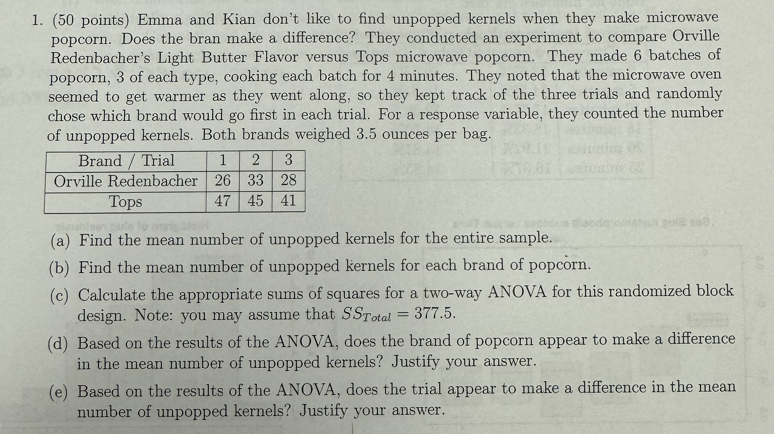 Solved Emma and Kian don't like to find unpopped kernels | Chegg.com