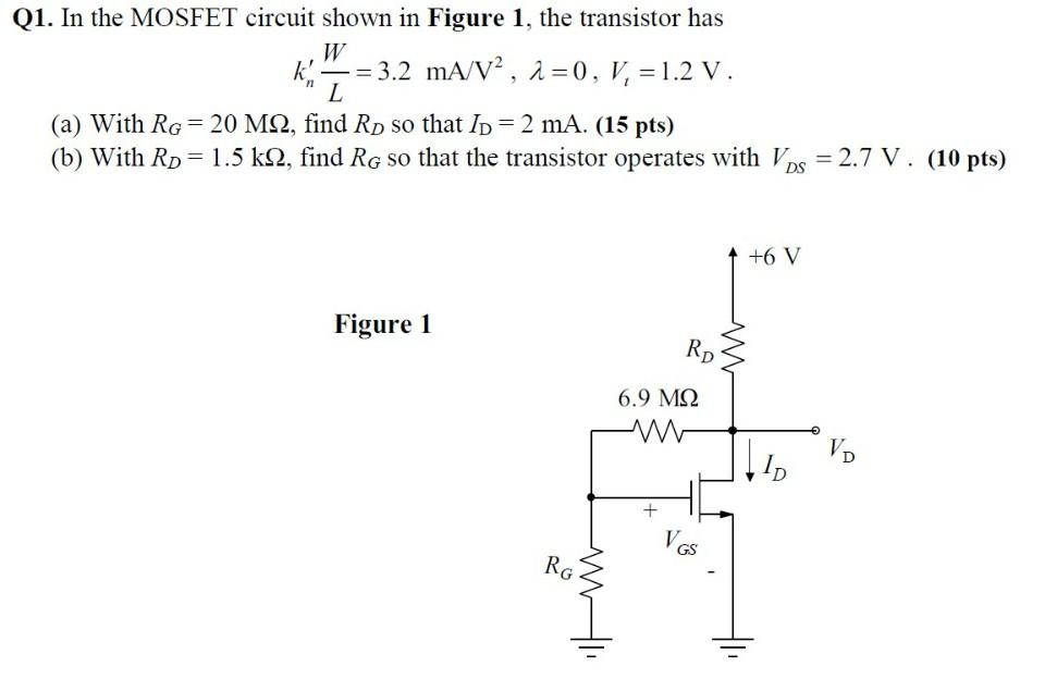 Q1. In the MOSFET circuit shown in Figure 1, the | Chegg.com