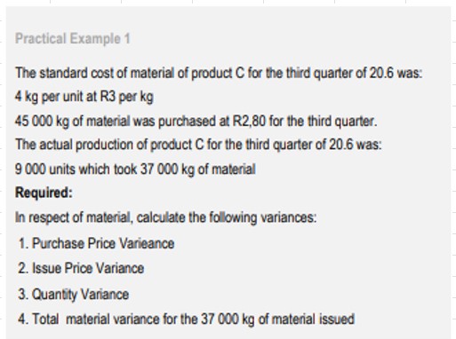 Solved Practical Example 1The standard cost of material of | Chegg.com