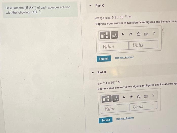 Solved Part Calculate the [H3O+] of each aqueous solution | Chegg.com
