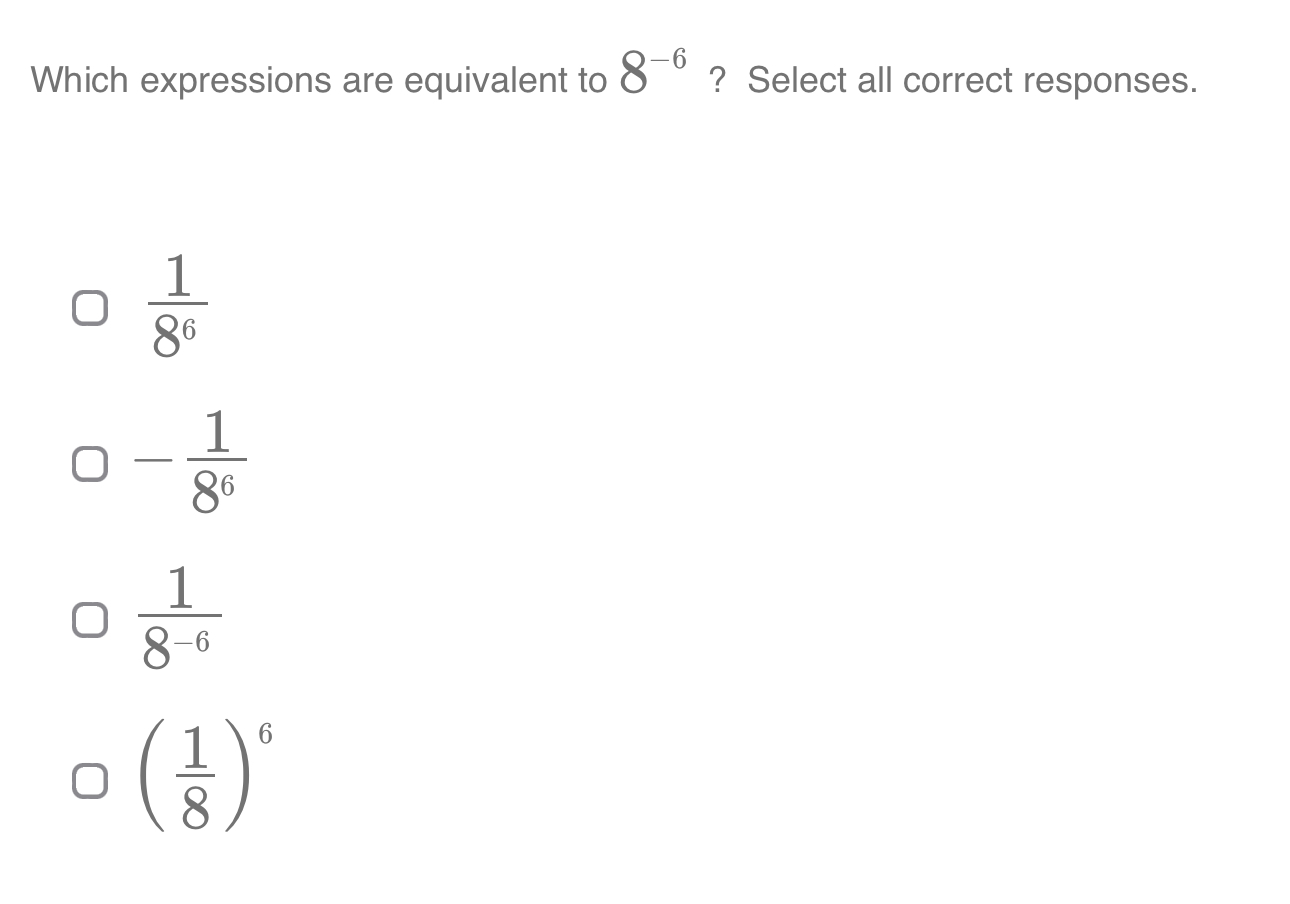 Solved Which expressions are equivalent to 8-6 ? ﻿Select all | Chegg.com