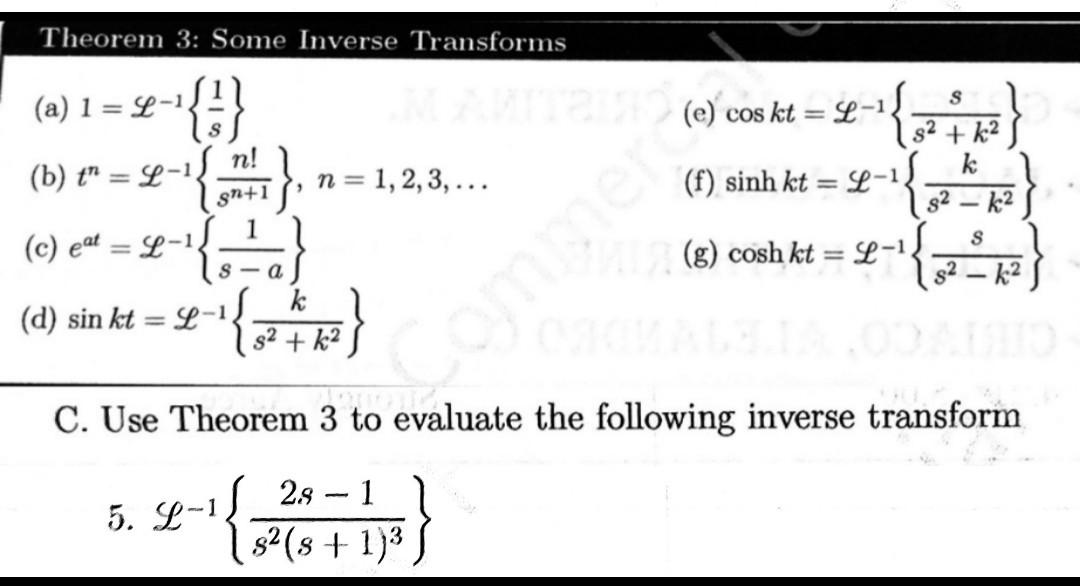 Solved Theorem 3: Some Inverse Transforms s (a) 1=4-1 {} 1} | Chegg.com