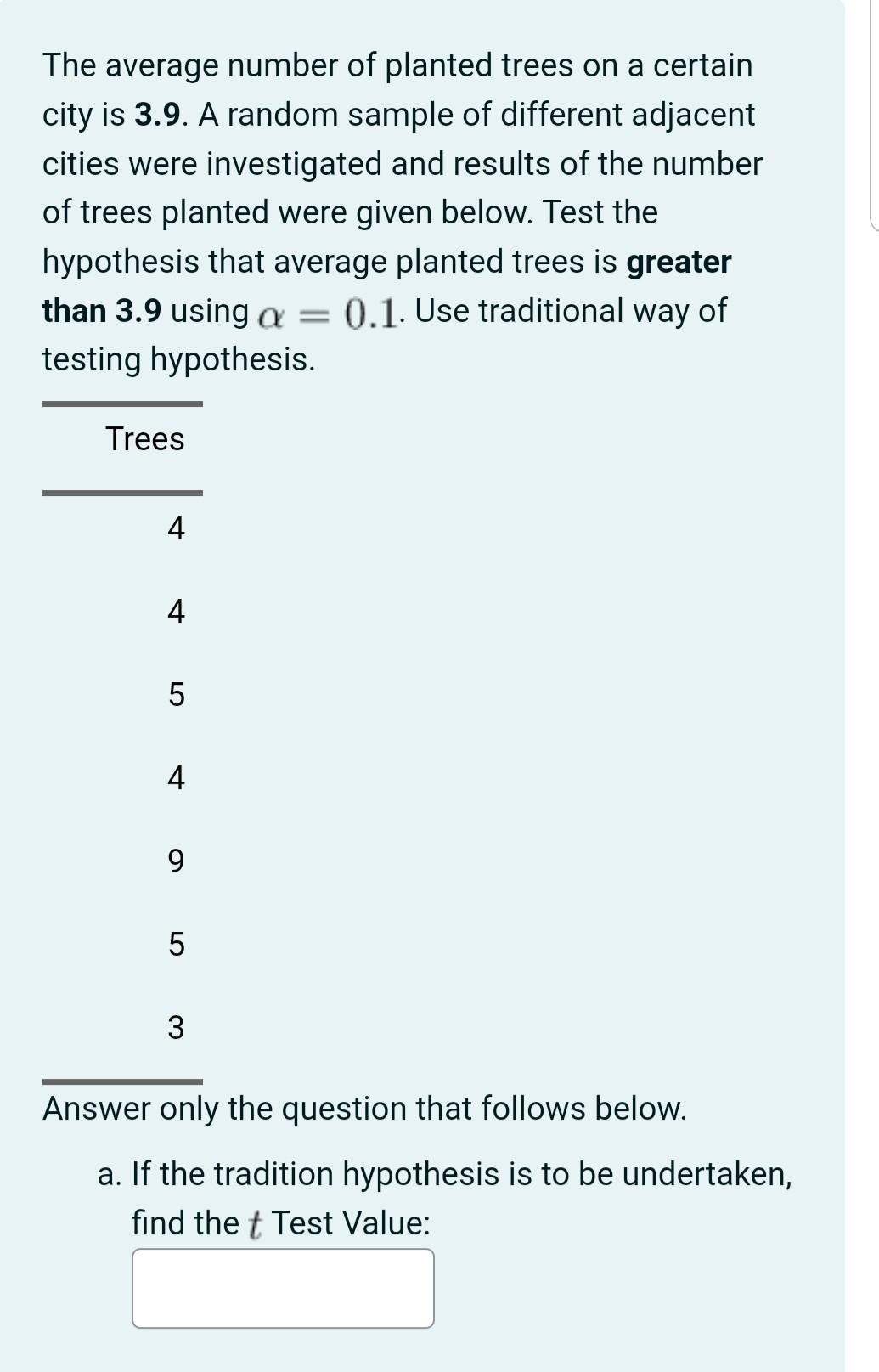 Solved The average number of planted trees on a certain city | Chegg.com