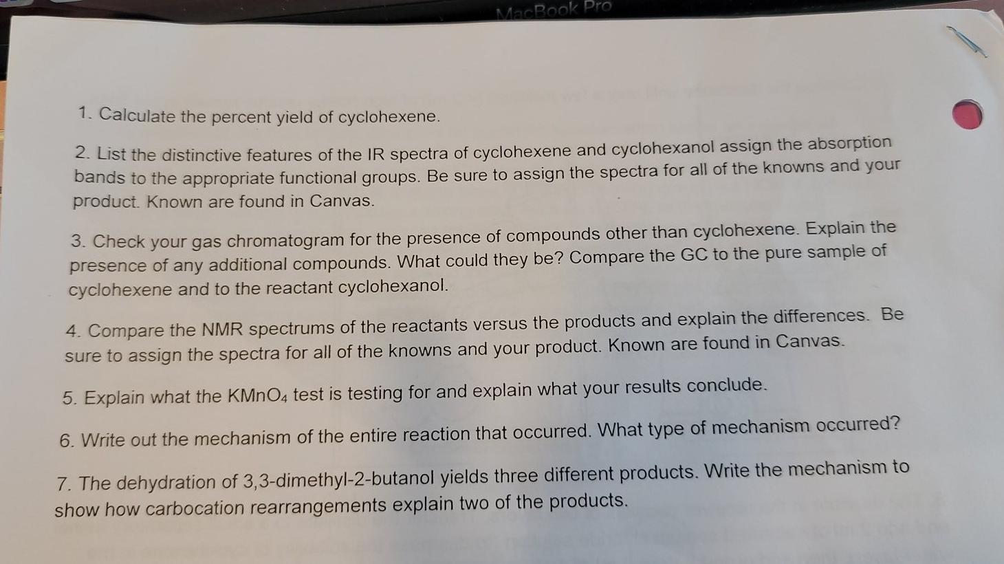 Chem 2510 Experiment 6 Acid Catalyzed dehydration of | Chegg.com