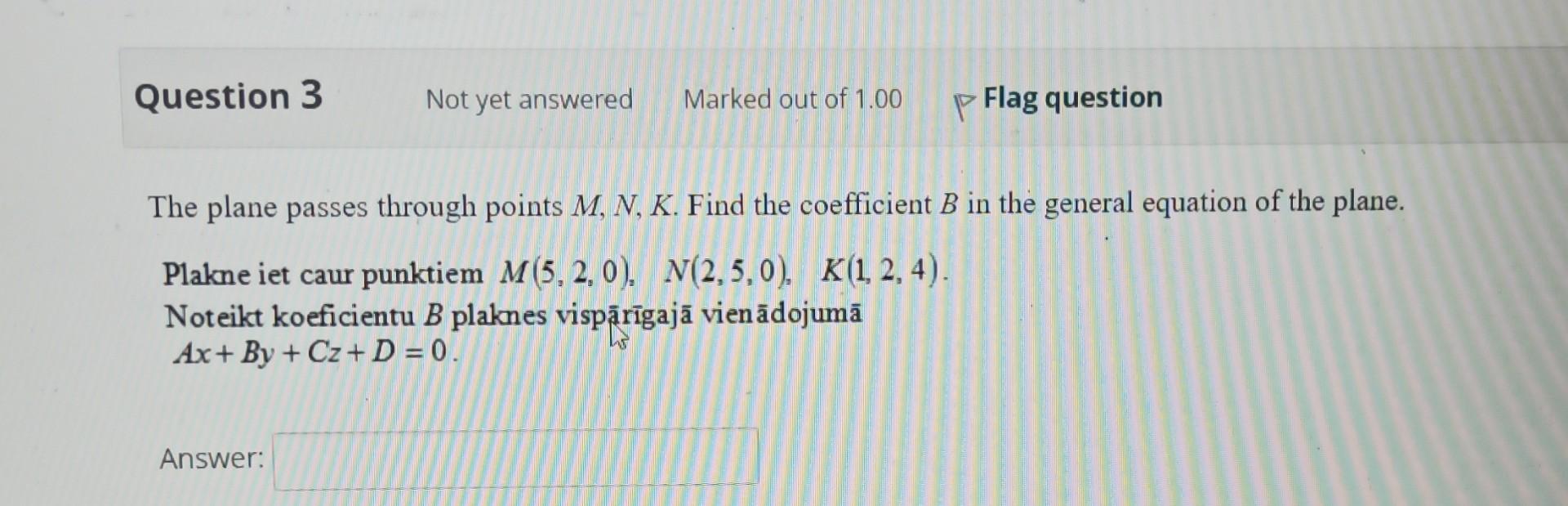 Solved The plane passes through points M,N,K. Find the | Chegg.com