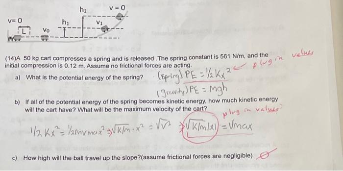 Solved b) If all of the potential energy of the spring | Chegg.com