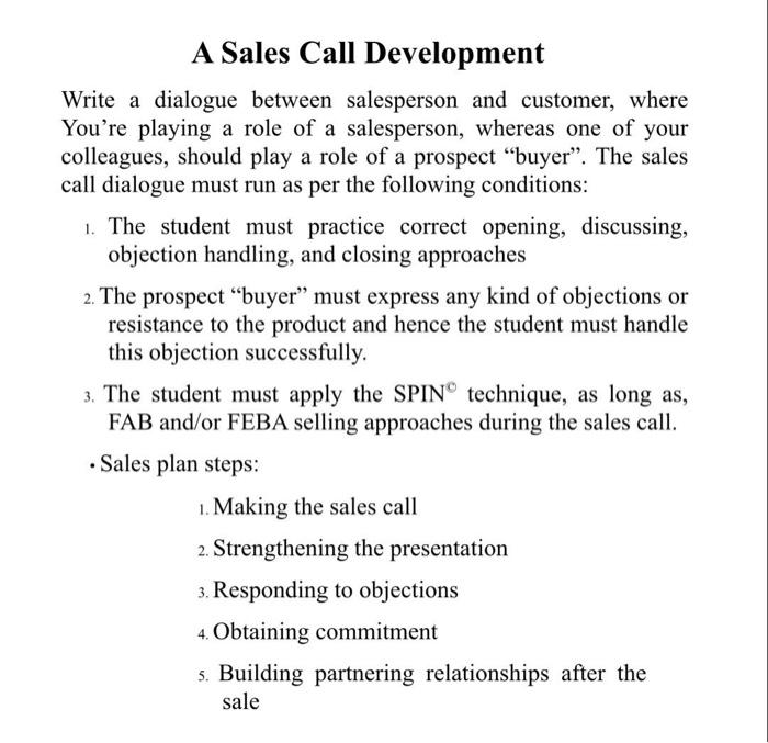Solved A Sales Call Development Write a dialogue between | Chegg.com