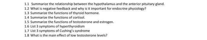 Solved 1.1 Summarize the relationship between the | Chegg.com
