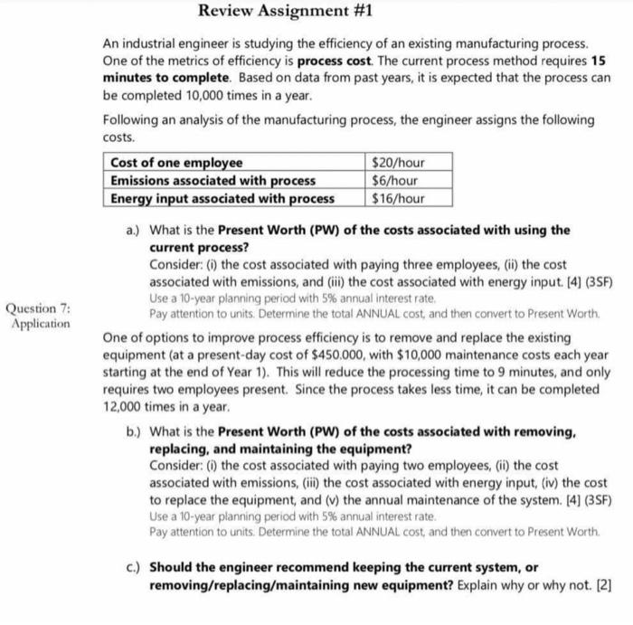 Solved Review Assignment \#1 An industrial engineer is | Chegg.com
