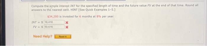 Solved Compute the simple interest INT for the specified | Chegg.com