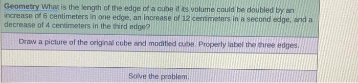 Solved Geometry What is the length of the edge of a cube if | Chegg.com