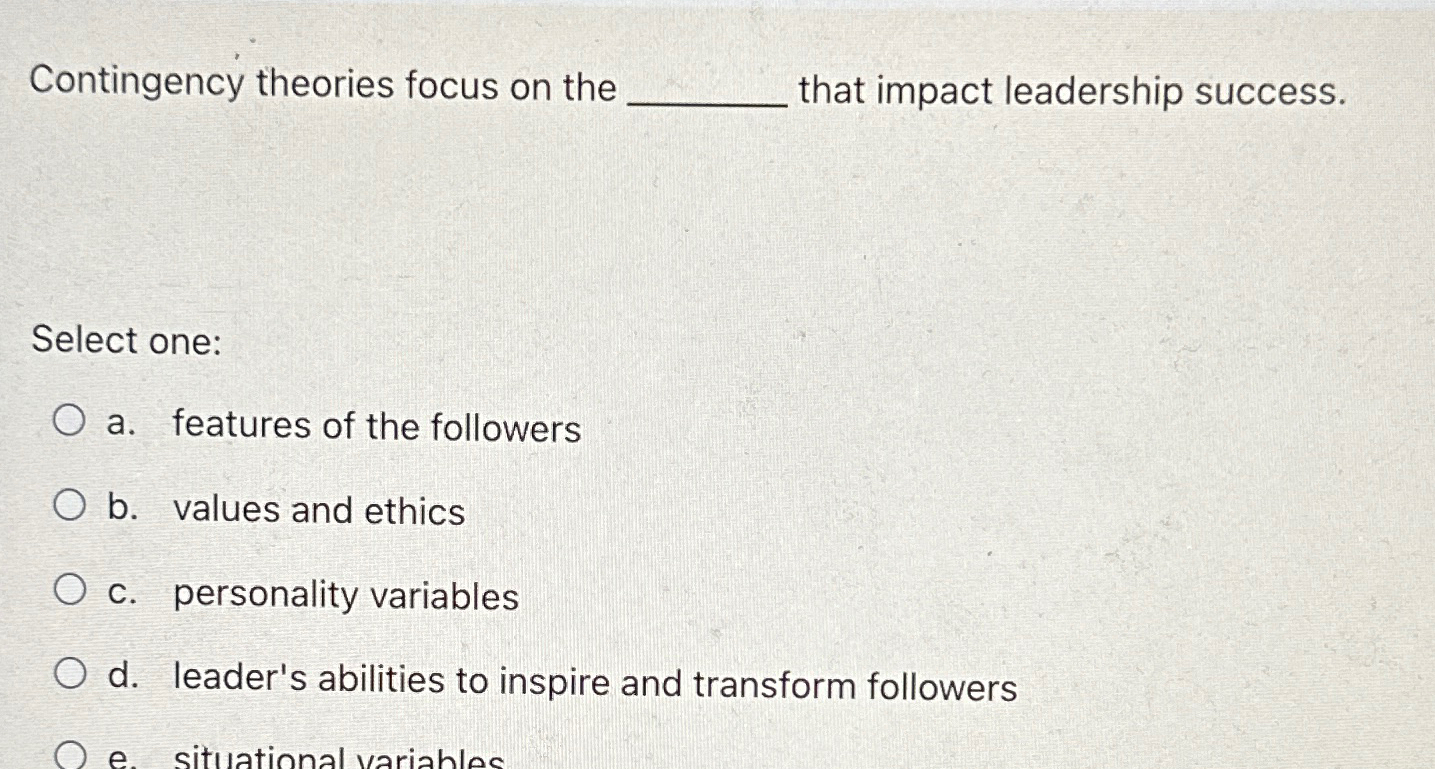 Solved Contingency theories focus on the ﻿that impact | Chegg.com