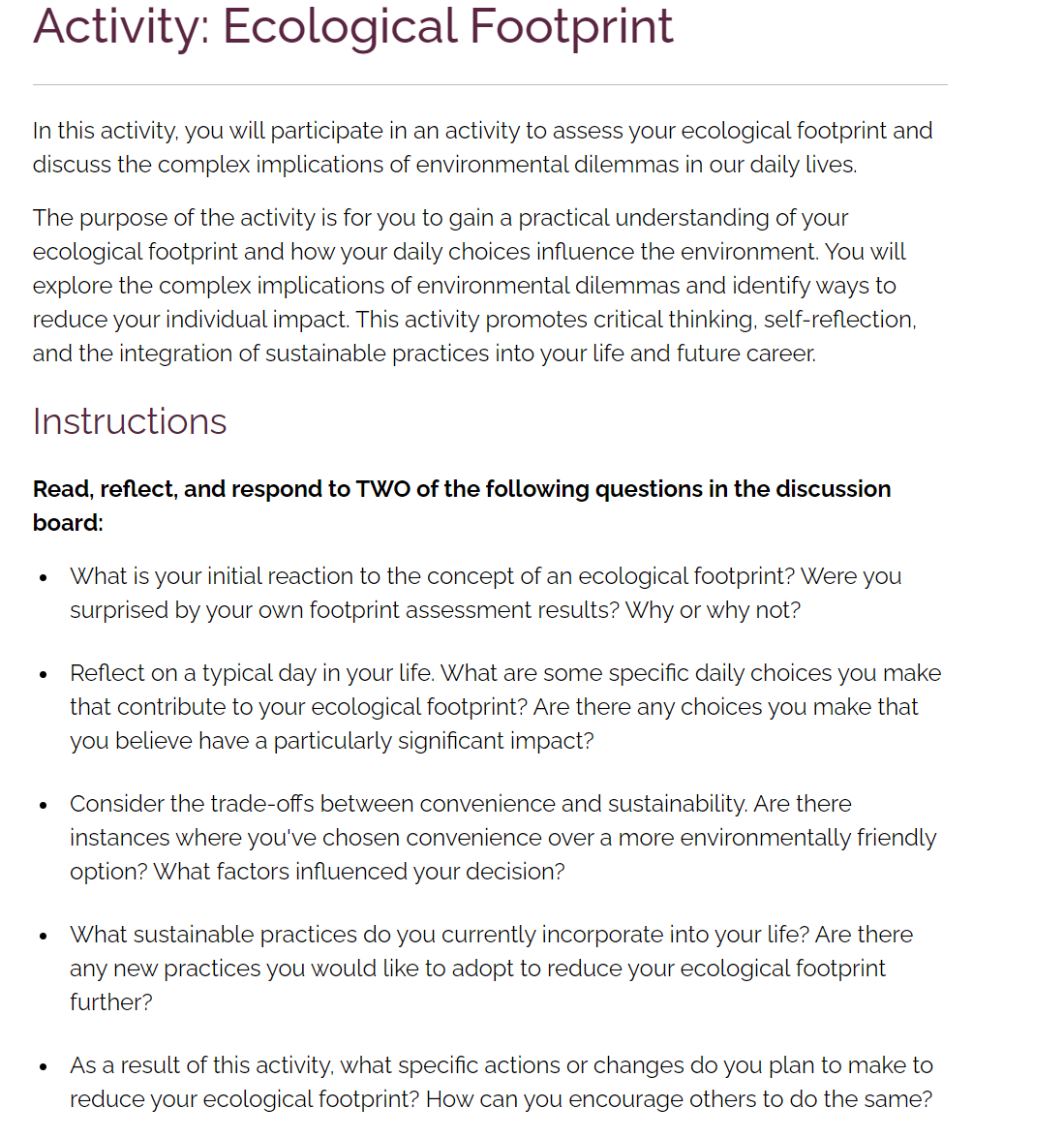 Solved Activity: Ecological FootprintIn this activity, you | Chegg.com