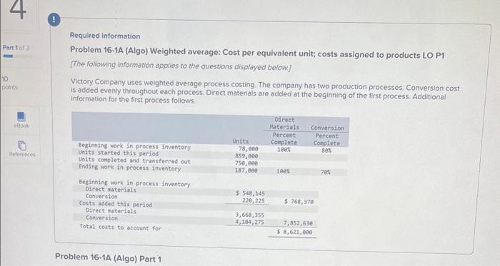 Solved Required information Problem 16-1A (Algo) Weighted | Chegg.com