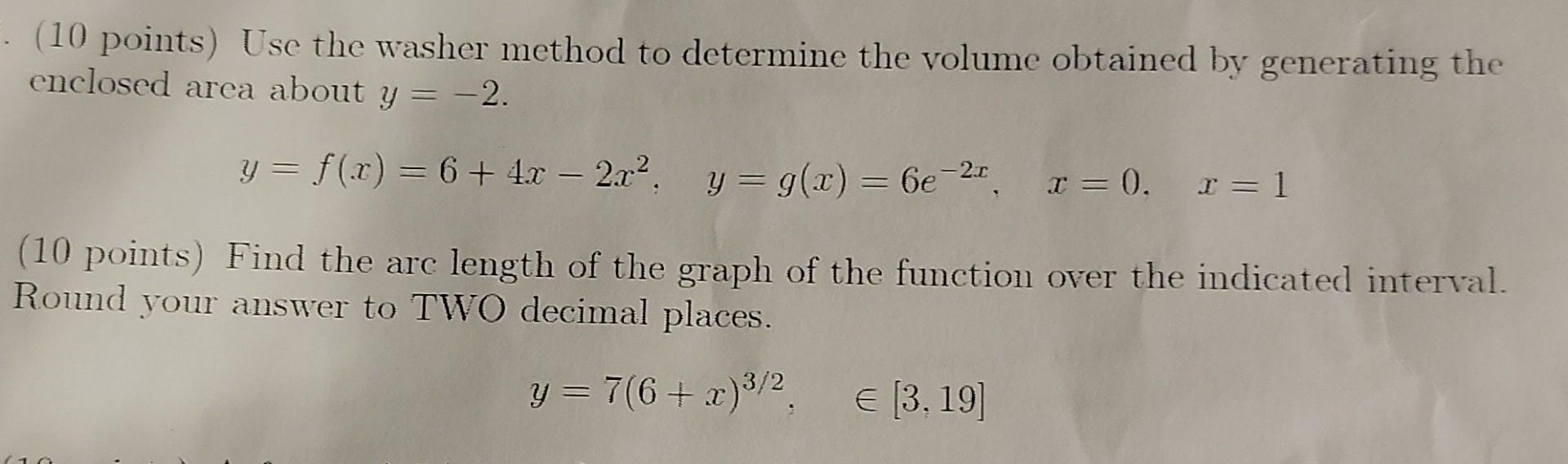 Solved . (10 points) Use the washer method to determine the | Chegg.com