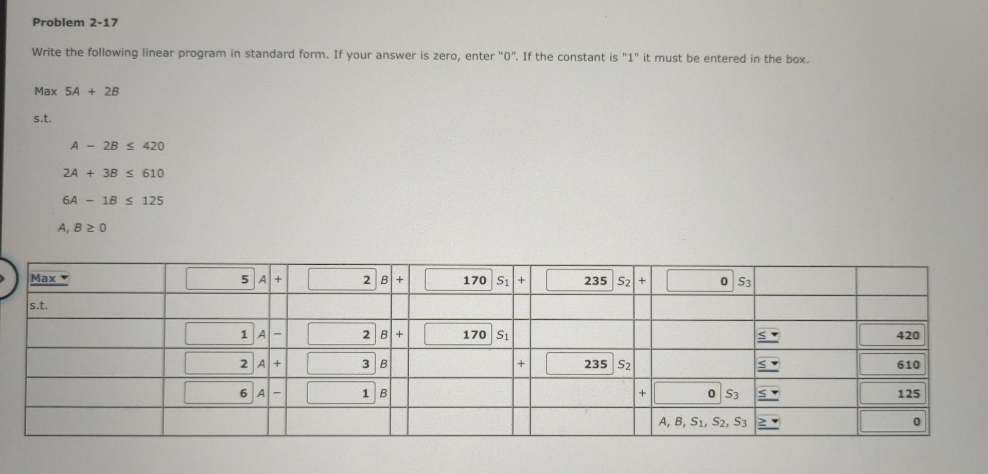 Solved Problem 2-17 Write the following linear program in | Chegg.com