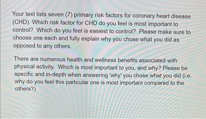 Solved Your text lists seven (7) primary risk factors for | Chegg.com