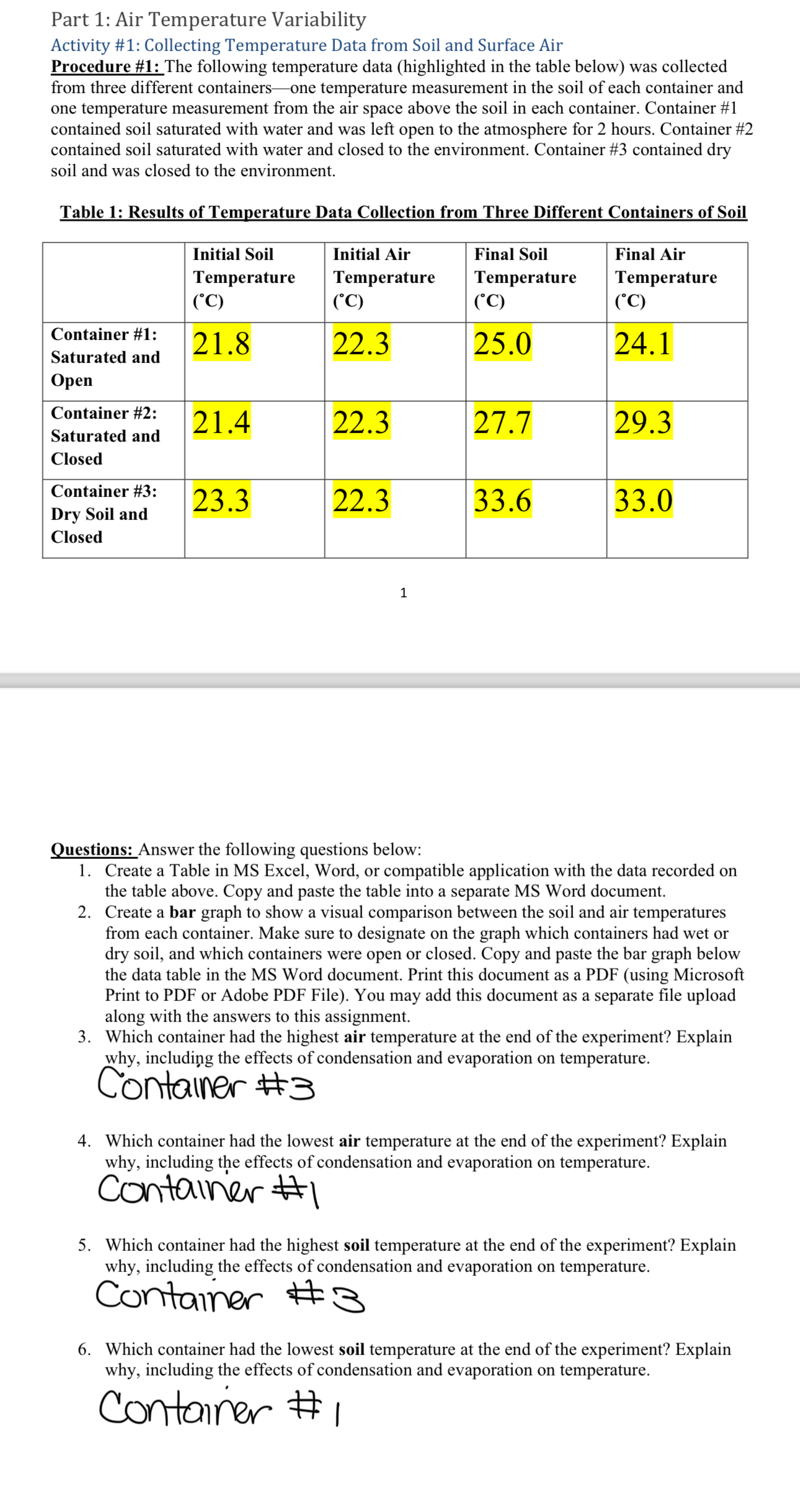 Solved Part 1: Air Temperature VariabilityActivity #1: | Chegg.com