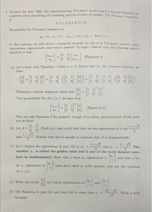 Solved 2. Around the year 1202, the mathematician Fibouacri | Chegg.com