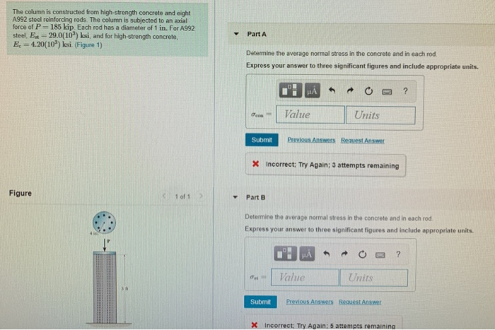 Solved The column is constructed from high-strength concrete | Chegg.com