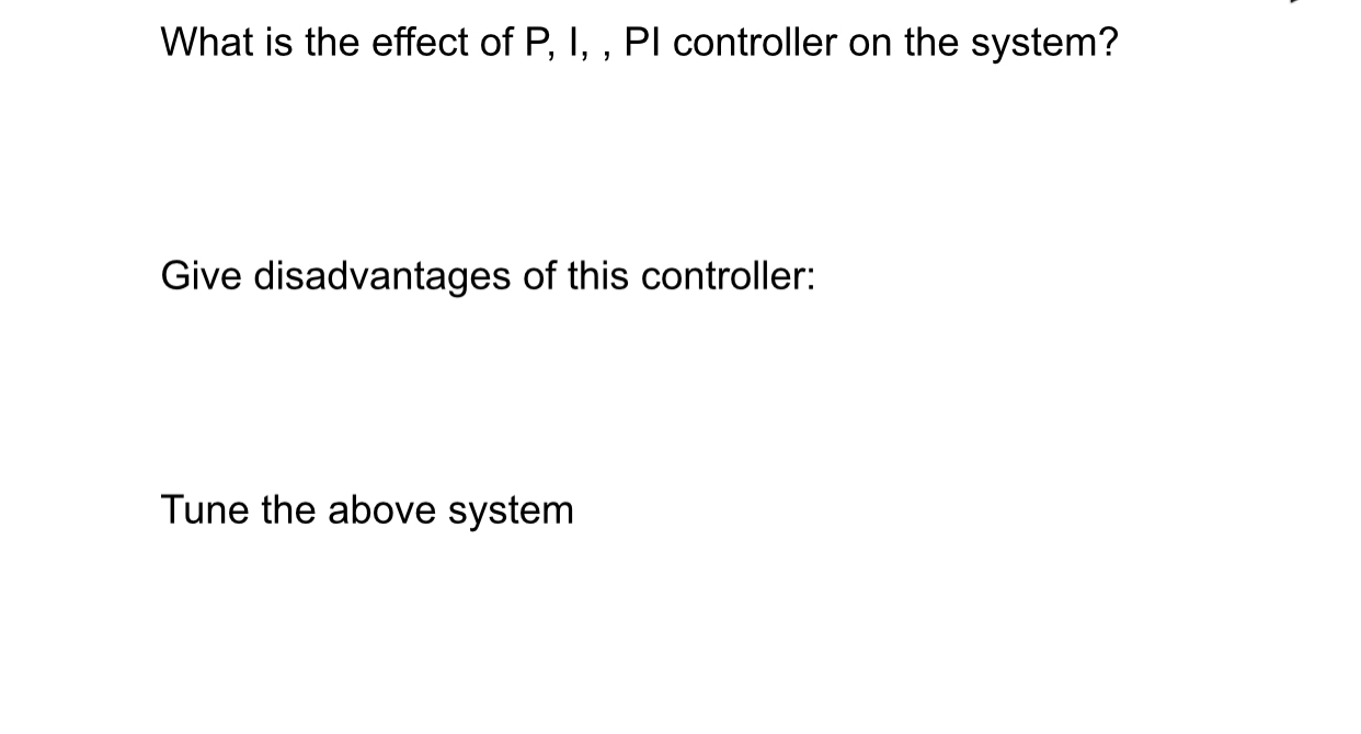 Solved What is the effect of P,I,PI controller on the | Chegg.com