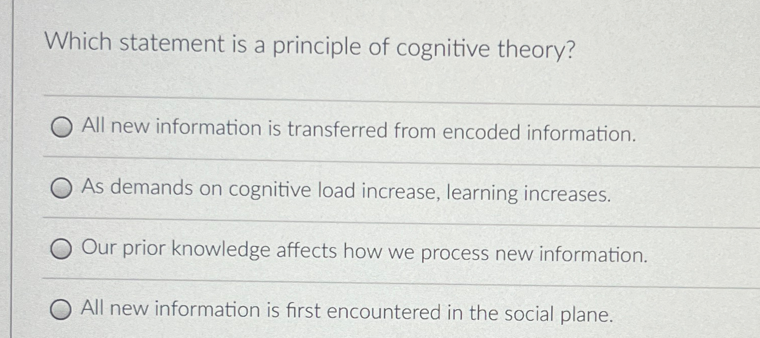 Solved Which statement is a principle of cognitive | Chegg.com