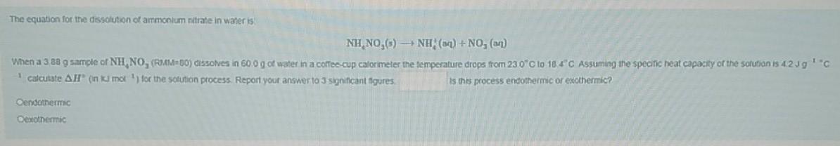 Solved The equation for the dissolution of ammonium nitrate | Chegg.com