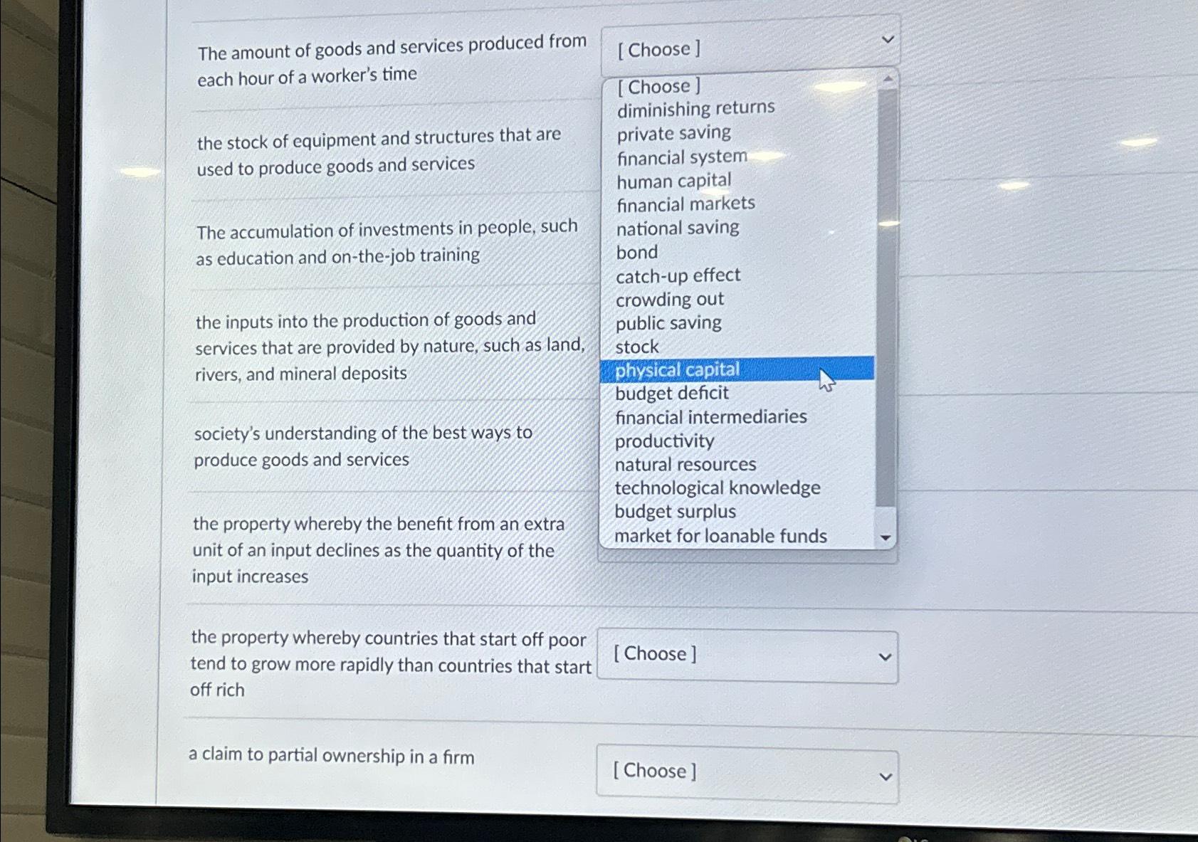 Solved The amount of goods and services produced from each | Chegg.com