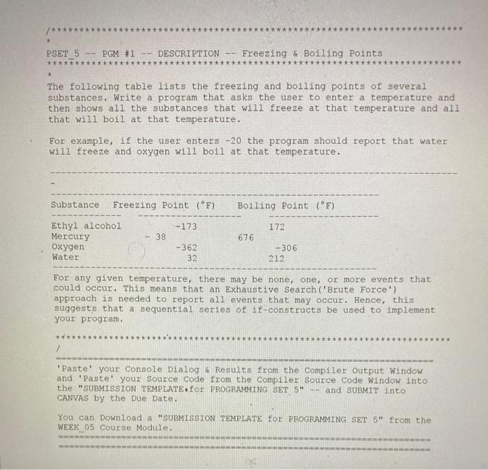 Solved PSET 5 -- PGM #1 DESCRIPTION Freezing & Boiling | Chegg.com