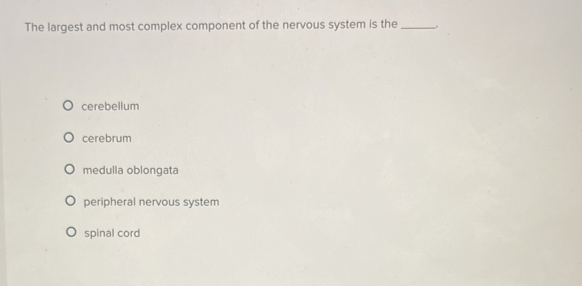Solved The largest and most complex component of the nervous | Chegg.com
