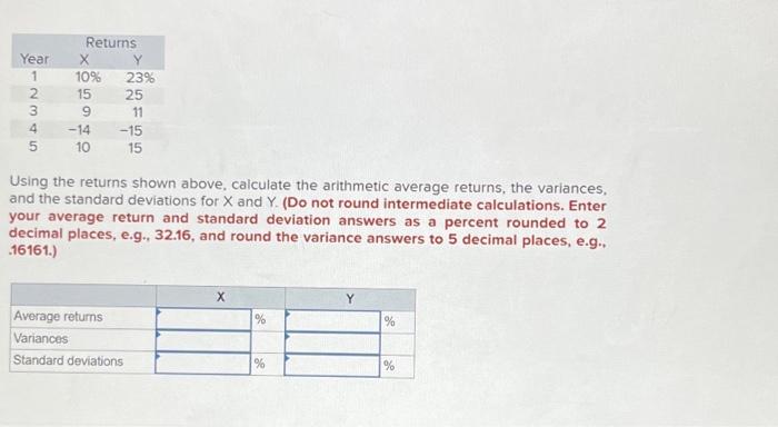 Solved Using the returns shown above, calculate the | Chegg.com