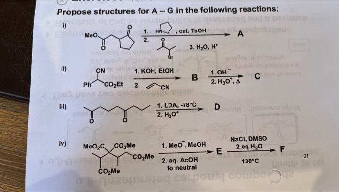 Solved Propose structures for A−G in the following | Chegg.com
