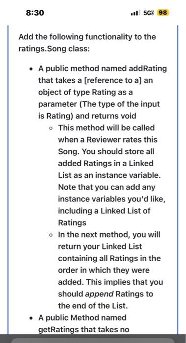 Solved Add the following functionality to the eatings.Song | Chegg.com