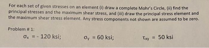 Solved For each set of given stresses on an element (i) draw | Chegg.com