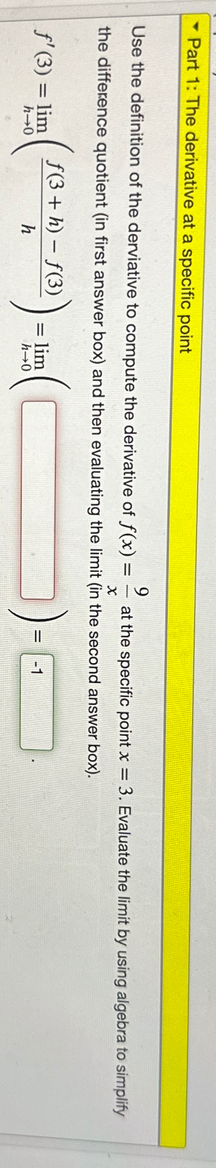 Solved Part 1: The derivative at a specific pointUse the | Chegg.com