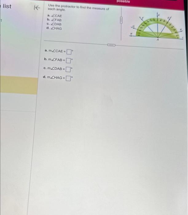 Solved Use the protractor to find the measure of each angle. | Chegg.com
