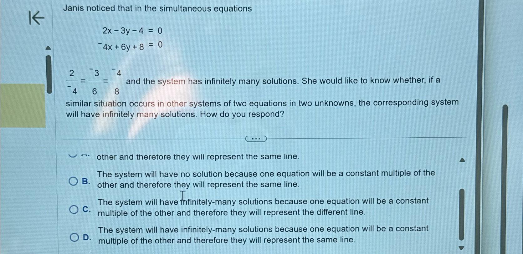 Solved Janis noticed that in the simultaneous | Chegg.com