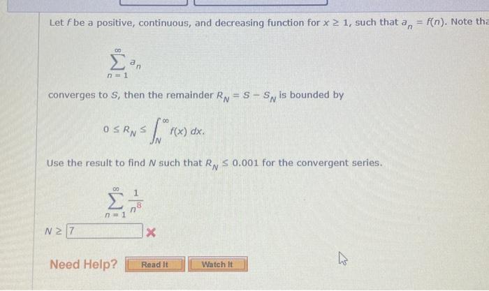 Solved Let f be a positive, continuous, and decreasing | Chegg.com