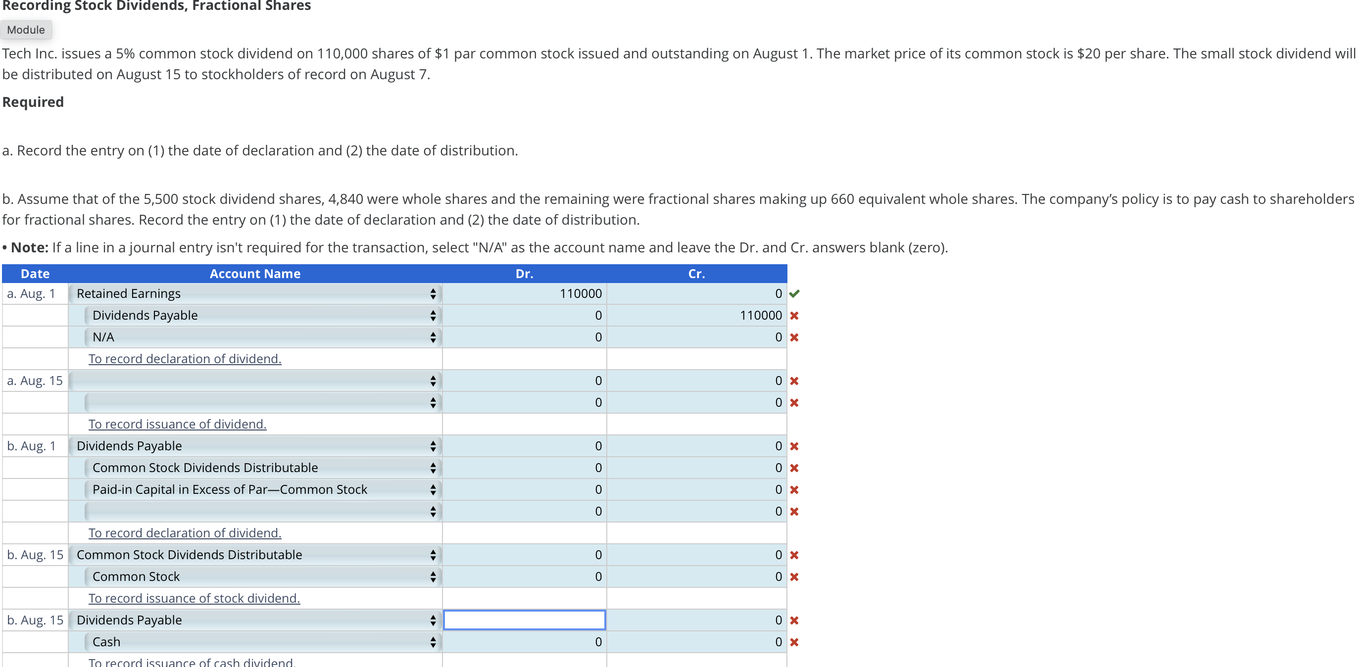 Solved Recording Stock Dividends, Fractional Shares Tech | Chegg.com