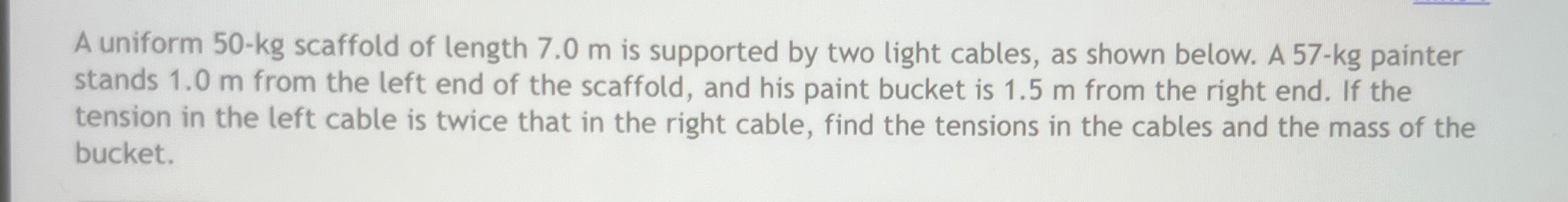 Solved A uniform 50-kg ﻿scaffold of length 7.0m ﻿is | Chegg.com