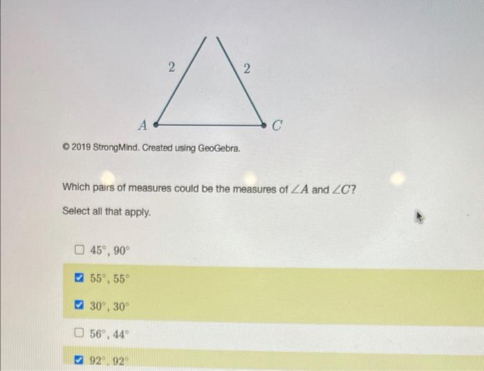 Solved 2 2. А с 2019 StrongMind. Created using GeoGebra. | Chegg.com