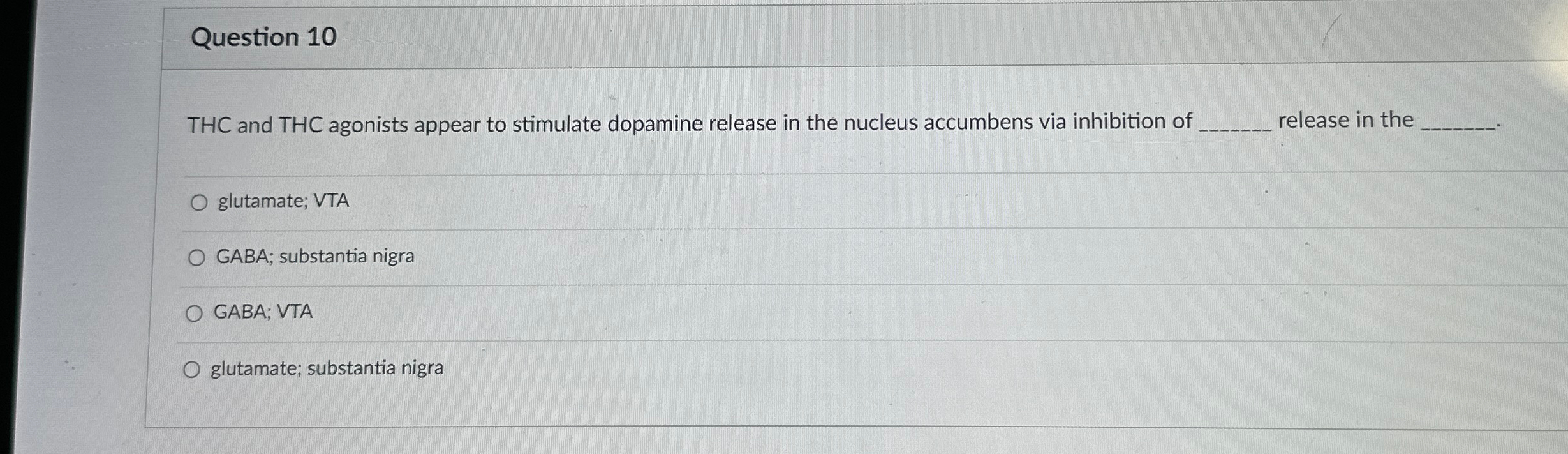 Solved Question 10THC and THC agonists appear to stimulate | Chegg.com