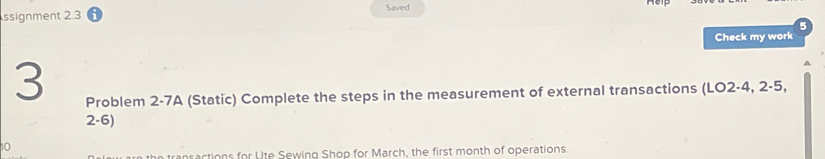 Solved ssignment 2.3Check my workProblem 2-7A (Static) | Chegg.com