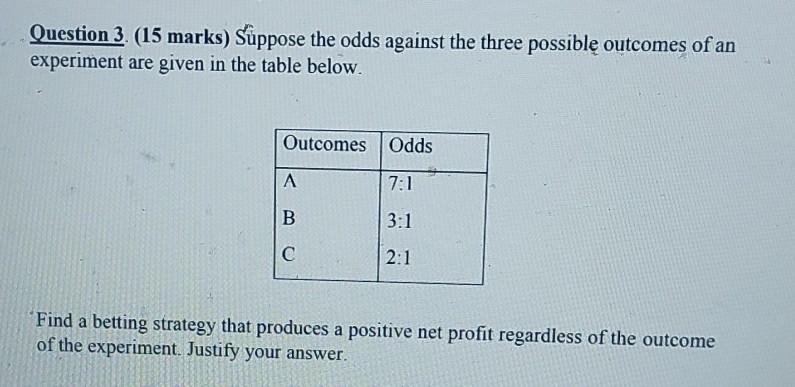Solved Question 3. (15 marks) Suppose the odds against the | Chegg.com
