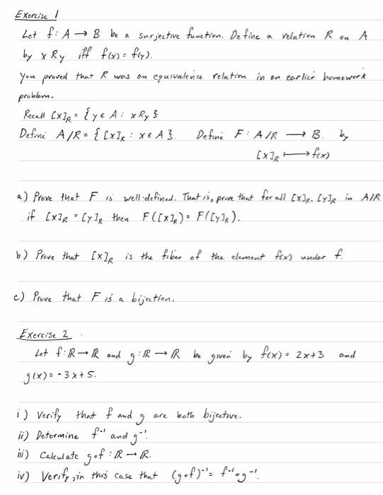 Solved Exercise ! Let f A B be a surjective function. Define | Chegg.com