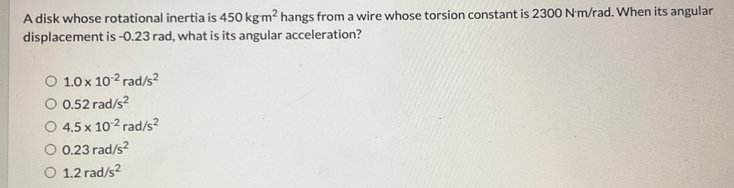 Solved A disk whose rotational inertia is 450kgm2 ﻿hangs | Chegg.com
