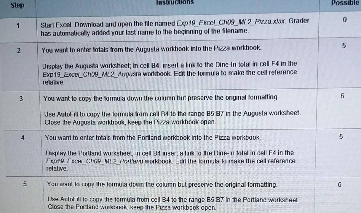 Step Instructions Possible 0 1 Start Excel. Download | Chegg.com